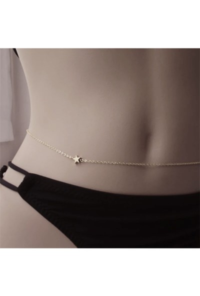 Takıconcept Kararmaz Yıldız Detayli Bel Zinciri Bel Kolyesi Gümüş Renk Bel Aksesuarı