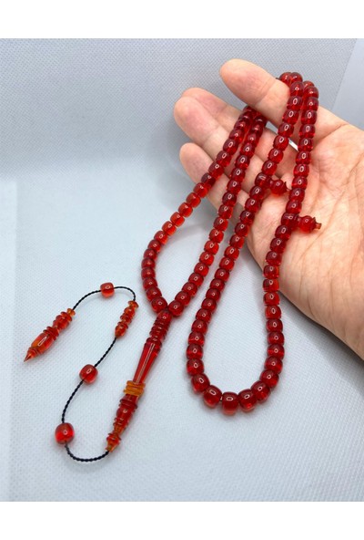 Kehribar Store Ateş Kehribar 99 Luk Namaz Tesbihi Sistemli Tekerlek Kesim Halkalı Imame Usta Imzalı