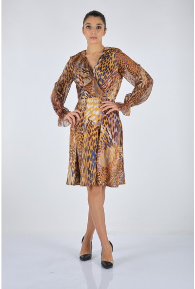 Explosion Desenli Uzun Kol Safran-Mor Bayan Elbise 21255943 Explosion Desenli Uzun Kol Safran-Mor Bayan Elbise 21255943