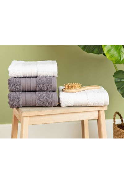 Madame Coco Fabrice Düz 4'lü Yüz Havlu Seti - Beyaz/antrasit Madame Coco Fabrice Düz 4'lü Yüz Havlu Seti - Beyaz/antrasit