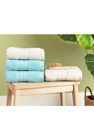Madame Coco Fabrice Düz 4'lü Yüz Havlu Seti - Taş/mint Yeşili