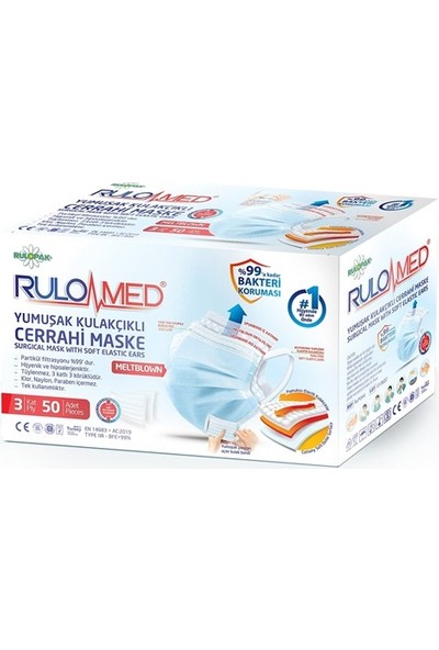 Rulopak Rulomed Elastik Kulakçıklı Maske 50'li (Mavi)