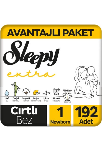 Sleepy Extra Günlük Aktivite Avantajlı Paket Bebek Bezi 1 Numara Yenidoğan 192 Adet Sleepy Extra Günlük Aktivite Avantajlı Paket Bebek Bezi 1 Numara Yenidoğan 192 Adet