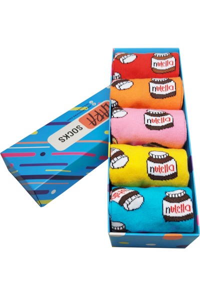 Lara Çorap 5'li Nutella Desenli Unisex Soket Çorap (Özel Kutusunda)