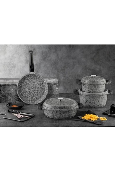 Taşhan T-0671 Döküm Granit 7 Parça Tencere Seti - Gri