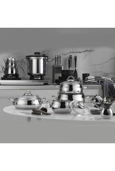 Kütahya Porselen Efes 18 Parça Çelik Güveç Tencere Çeyiz Seti - Çelik Kulp