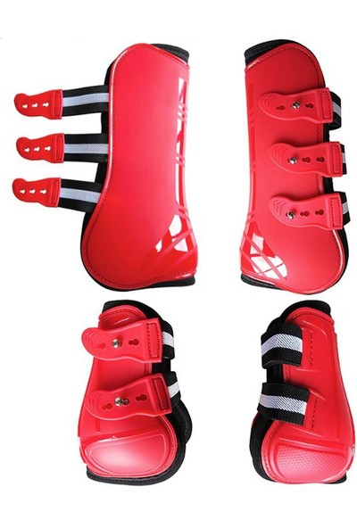 1 Çift Ayarlanabilir At Binicilik Bacak Bekçi Çizmeler Tendon Ön Arka Bacak Sarma Ön + Arka Kırmızı Xl