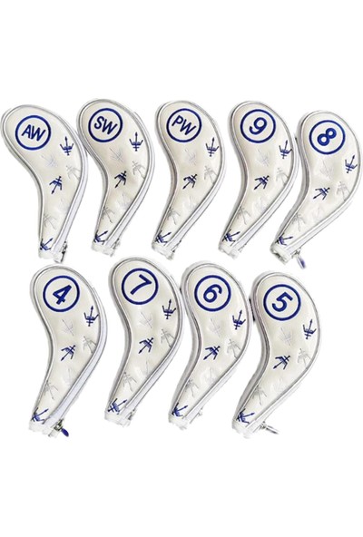 9x Golf Demir Headcover Golf Kulübü Başkanı Kapak Kılıf Set Wrap Guard Pu Koruyucu Beyaz 9x Golf Demir Headcover Golf Kulübü Başkanı Kapak Kılıf Set Wrap Guard Pu Koruyucu Beyaz