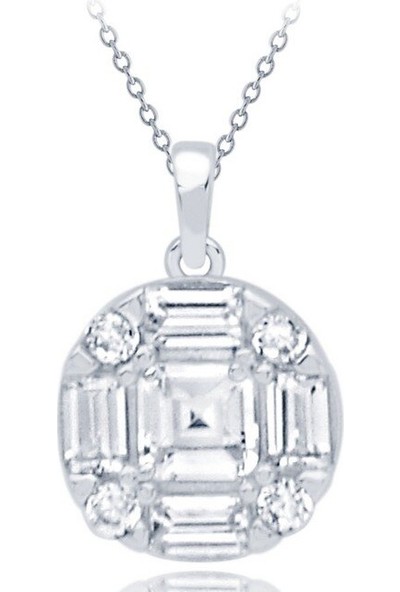 Diamond Line-Gülaylar Beyaz Altın 8 Ayar Baget Taşlı Kolye