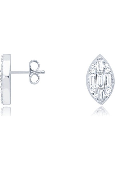 Diamond Line-Gülaylar Beyaz Altın 8 Ayar Baget Taşlı Küpe