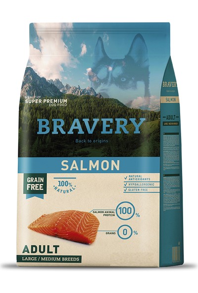 Bravery Adult Salmon Tahılsız Somon Balıklı Orta ve Büyük Irk Yetişkin Köpek Maması 4 kg Bravery Adult Salmon Tahılsız Somon Balıklı Orta ve Büyük Irk Yetişkin Köpek Maması 4 kg