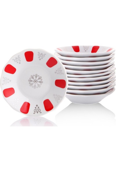 Panayır Hane 12'li Kırmızı Beyaz Porselen Çay Tabağı