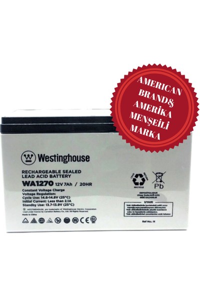 Westınghouse 12V 7AH Kuru Tip Akü Amerikan Menşeili