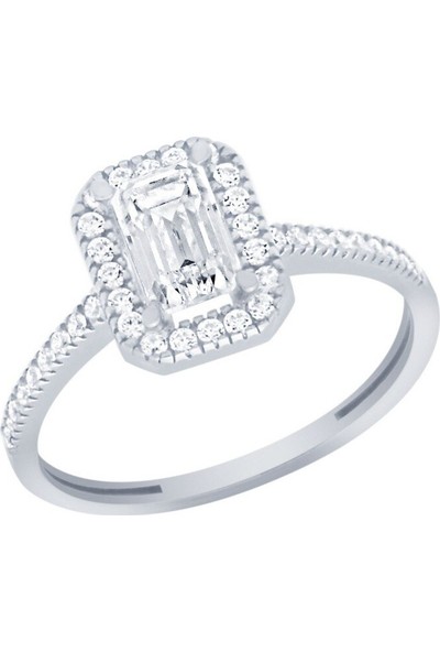 Diamond Line-Gülaylar Beyaz Altın 14 Ayar Baget Taşlı Yüzük