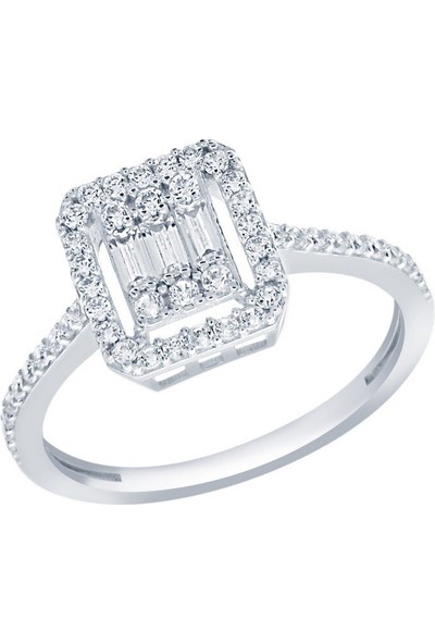 Diamond Line-Gülaylar Beyaz Altın 8 Ayar Baget Yüzük