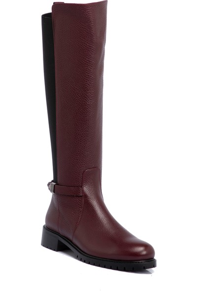 Tergan Bordo Deri Kadın Çizme 65118M71