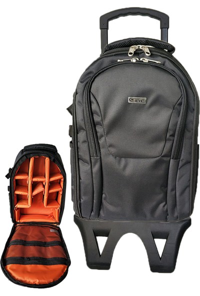 EYE 6614 Fotoğraf Makinesi Çekçekli Sırt Çantası Ayrılan Çekçekli 2in1 Siyah 30 x 41,5 x 12,5 cm