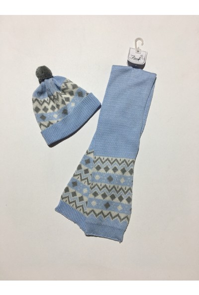 Maya Çocuk Mavi Erkek Çocuk Kilim Model Atkı Bere Takım