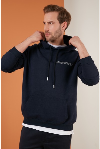 Buratti Baskılı Kapüşonlu Kanguru Cepli Slim Fit Sweat Erkek Sweat 568R706