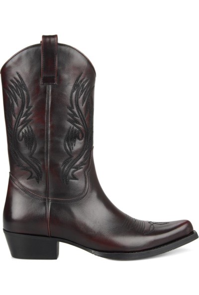 FootCourt Bordo Erkek Kovboy Çizmesi