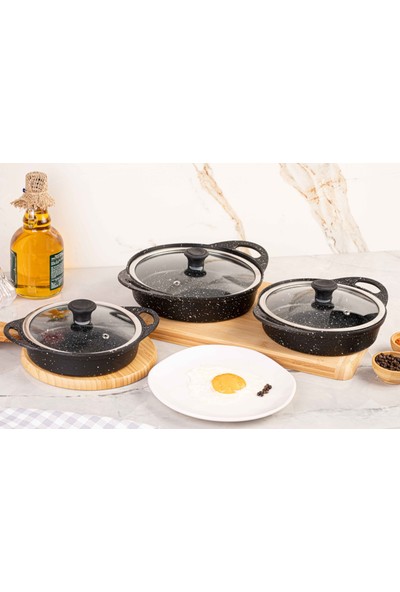 Lisa 0003 Granit Döküm 3lü Sahan Seti Siyah