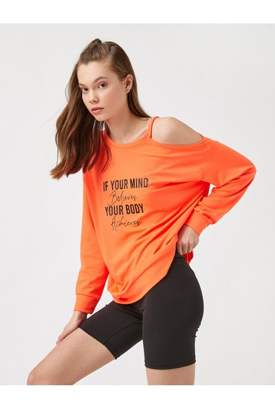 Koton Baskılı Açık Omuz Sweatshirt