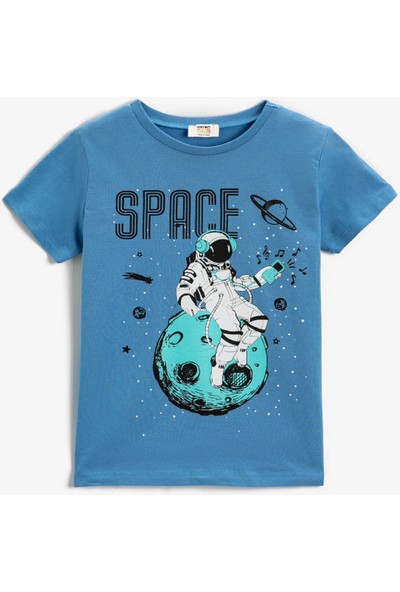 Koton Astronot Baskılı Kısa Kollu Tişört Pamuklu