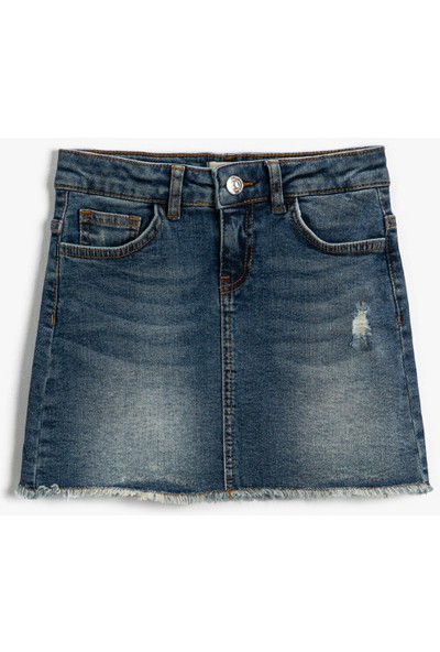 Koton Destroylu Mini Kot Etek Pamuklu