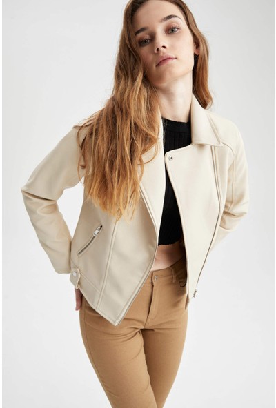 DeFacto Regular Fit Suni Deri Su İtici Biker Ceket V3825AZ22SP