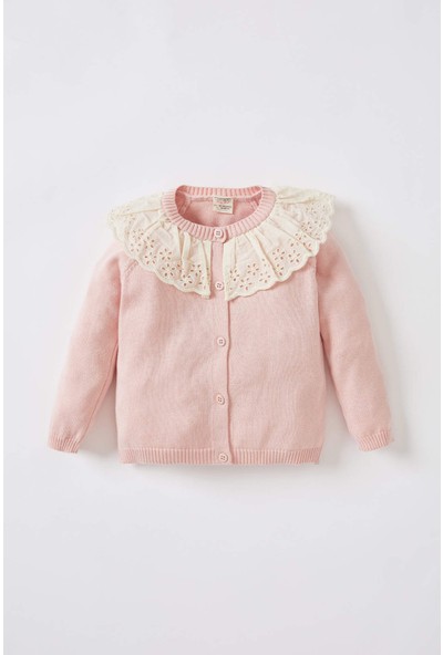 DeFacto Kız Bebek Dantel Yakalı Triko Pamuklu Hırka W7014A222SP
