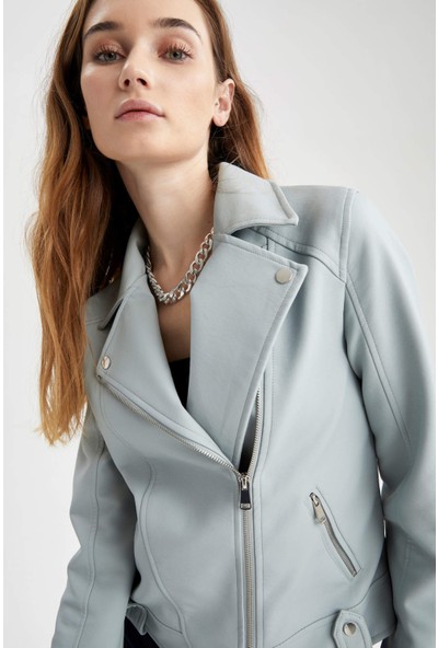 DeFacto Regular Fit Suni Deri Su İtici Biker Ceket V3825AZ22SP