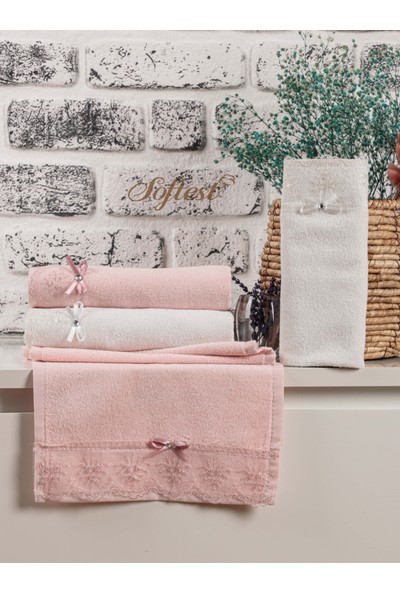 Softest Kurdelalı Güpürlü-Kadife Mutfak Havlusu Seti