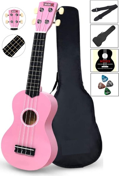 Midex UKX-901 PK Pembe Soprano Ukulele (Askı Çanta Metod Pena))