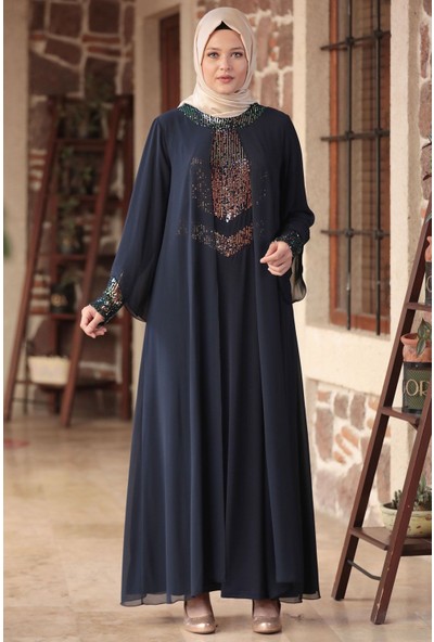 Narin Tesettür Abiye Lacivert Amine Hüma