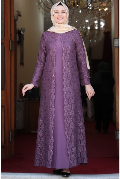 Papatya Tesettür Abiye Elbise Gül Kurusu Amine Hüma
