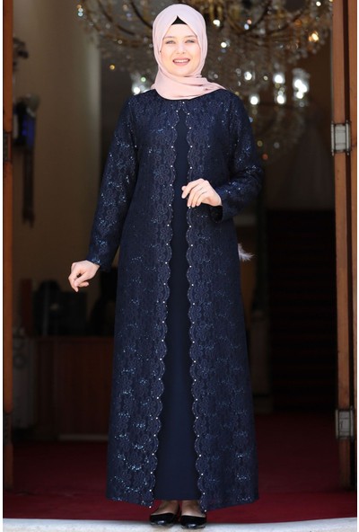 Papatya Tesettür Abiye Elbise Lacivert Amine Hüma