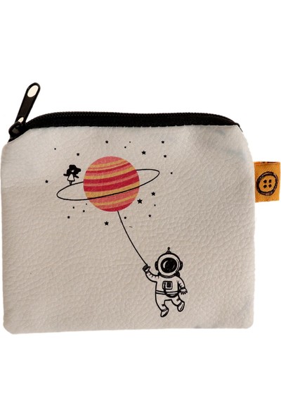 Afillix Concept Kt-Astronot Satürn Kız Tasarım Süet Bozuk Para Cüzdanı