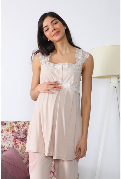 Lohusa Hamile 2503 Sütlü Kahve Lohusa Pijama Takımı