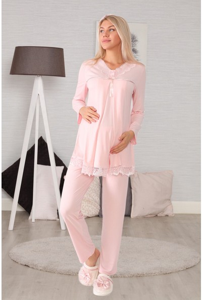 Lohusa Hamile 6032 Pudra Gizli Emzirme Özellikli Lohusa Pijama Takımı