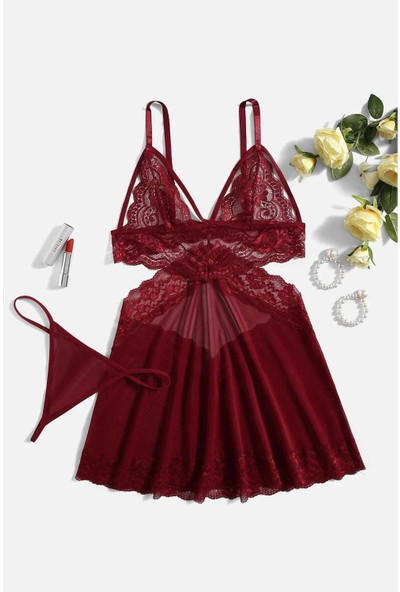 Pembishomewear Aibar Special Bordo Tül Gecelik