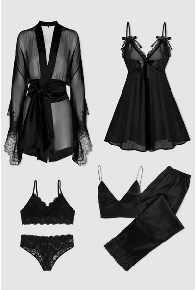 Pembishomewear Alex Fantastik 6 Lı Saten Gecelik Takım Pembishomewear Alex Fantastik 6 Lı Saten Gecelik Takım