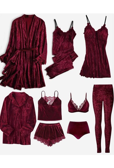 Pembishomewear Çeyizlik 10 Lu Özel Tasarım Bordo Kadife Paris Pijama Seti Pembishomewear Çeyizlik 10 Lu Özel Tasarım Bordo Kadife Paris Pijama Seti