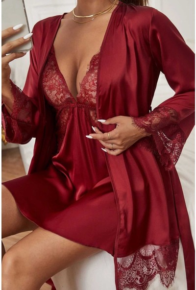 Pembishomewear Mane Special Bordo Saten Gecelik Takımı Pembishomewear Mane Special Bordo Saten Gecelik Takımı