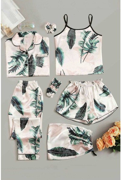 Pembishomewear 7 Li Saten Pijama Seti, Gömlek Yaka, Hawai 1 Pembishomewear 7 Li Saten Pijama Seti, Gömlek Yaka, Hawai 1