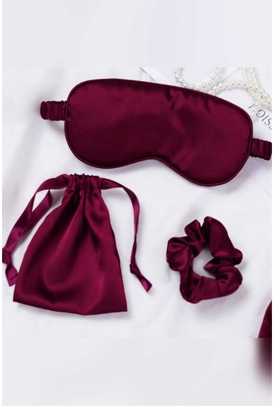Pembishomewear Mısra Bordo 3 Lü Saten Aksesuar Set