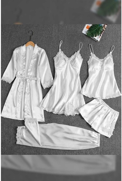 Pembishomewear Violet London Saten 5 Li Set Güpürlü Pembishomewear Violet London Saten 5 Li Set Güpürlü