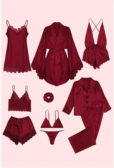 Pembishomewear Vista Special Burgundy 10 Lu Saten Pijama Seti Pembishomewear Vista Special Burgundy 10 Lu Saten Pijama Seti