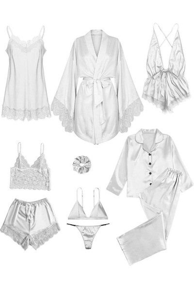 Pembishomewear Vista Special White 10 Lu Saten Pijama Seti Pembishomewear Vista Special White 10 Lu Saten Pijama Seti