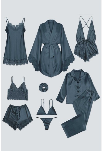 Pembishomewear Vista Special Greyblue 10 Lu Saten Pijama Seti Pembishomewear Vista Special Greyblue 10 Lu Saten Pijama Seti