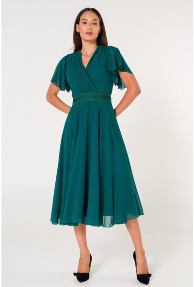 SpringStore Zümrüt Yarım Kol Şifon Abiye Elbise SpringStore Zümrüt Yarım Kol Şifon Abiye Elbise